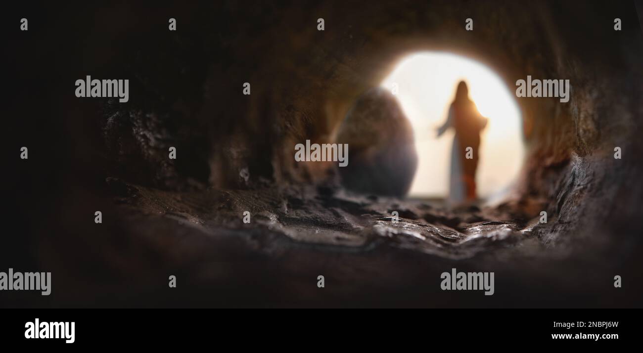 Golgotha Hill Jesus Christ Crucifixion Death and Resurrection from Stone Tomb Bokeh Silhouette ...