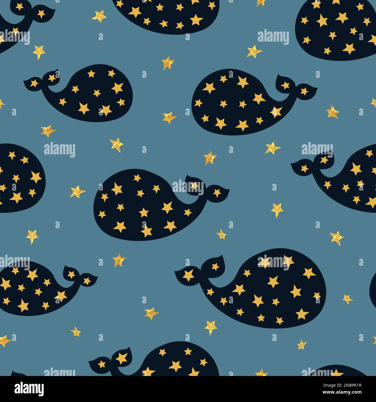 Seamless night pattern with whales and stars. Vector background Stock ...