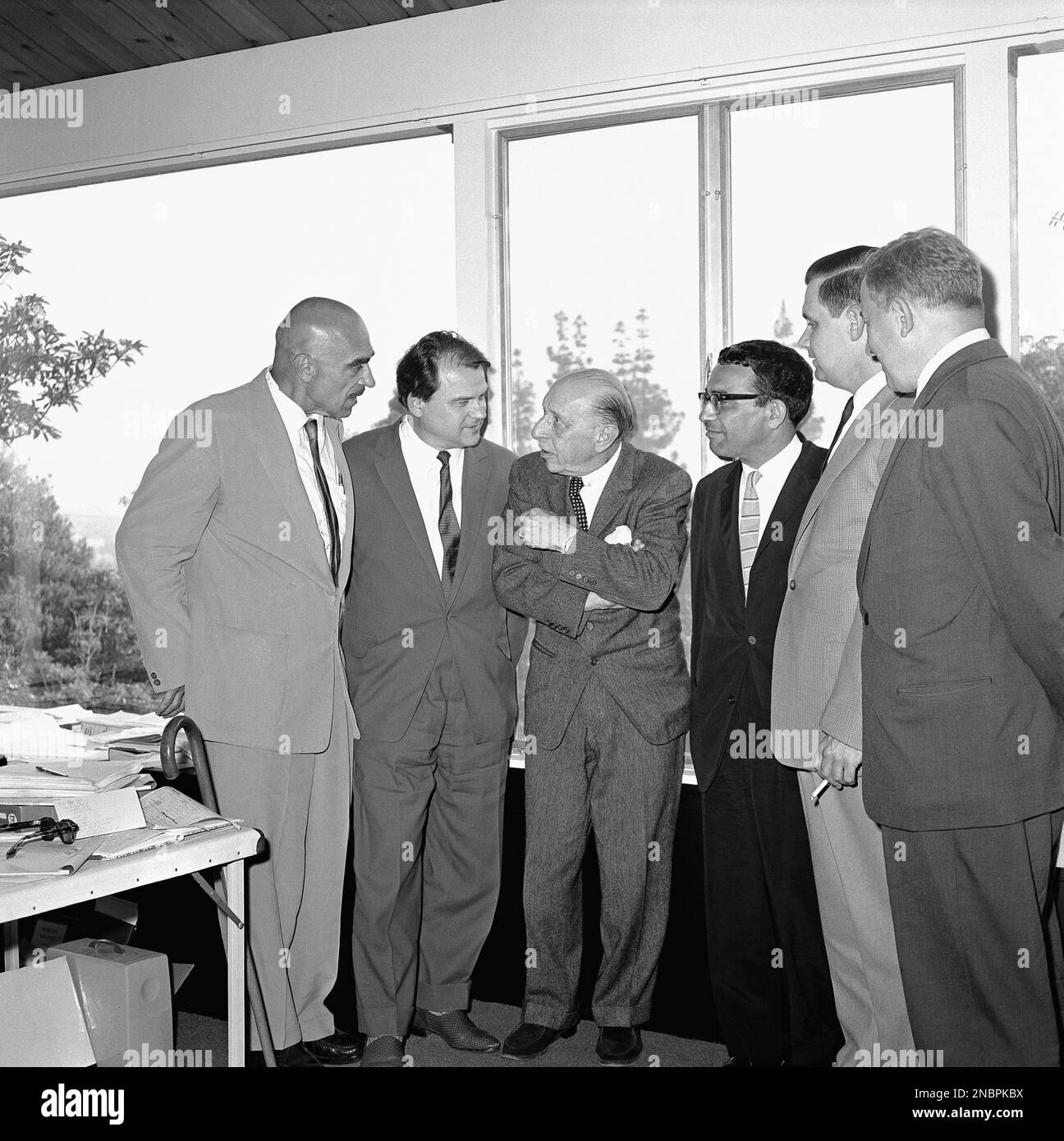Igor Stravinsky third from, left, famed Russian-born composer, talks ...