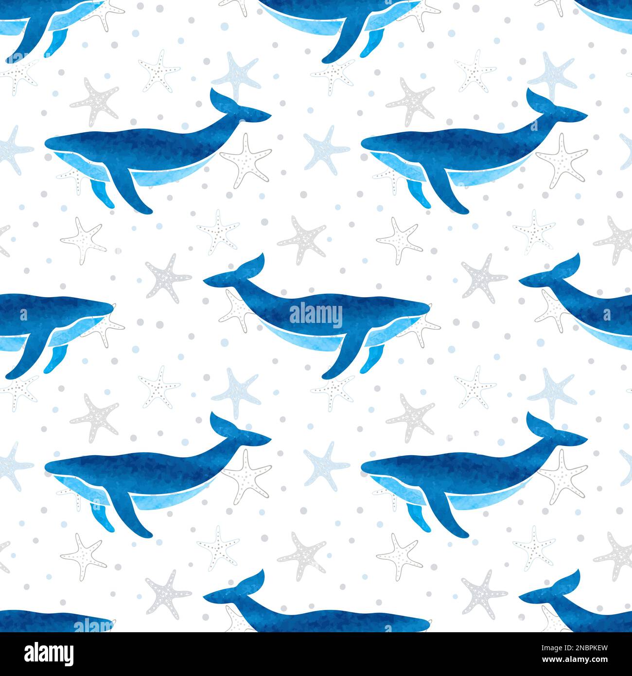Seamless watercolor whale pattern. Vector marine background Stock ...