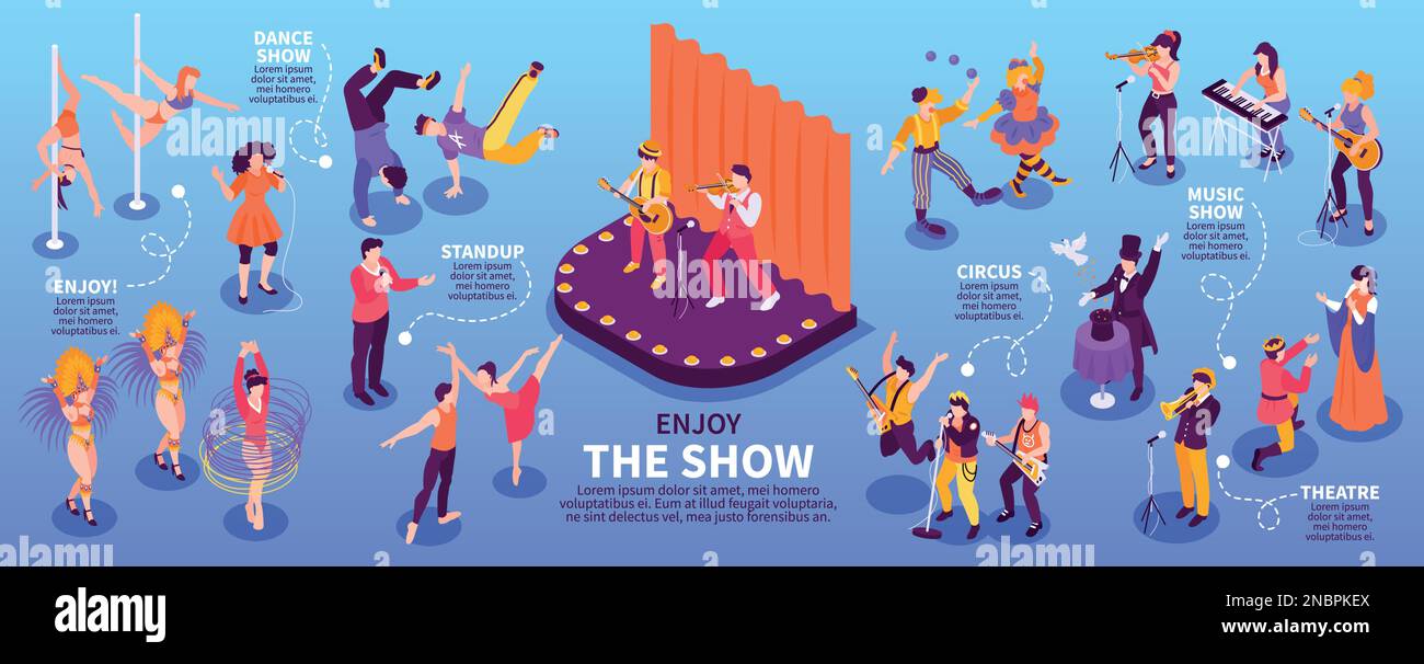 Enjoy show artist performance isometric infographics with musicians ...