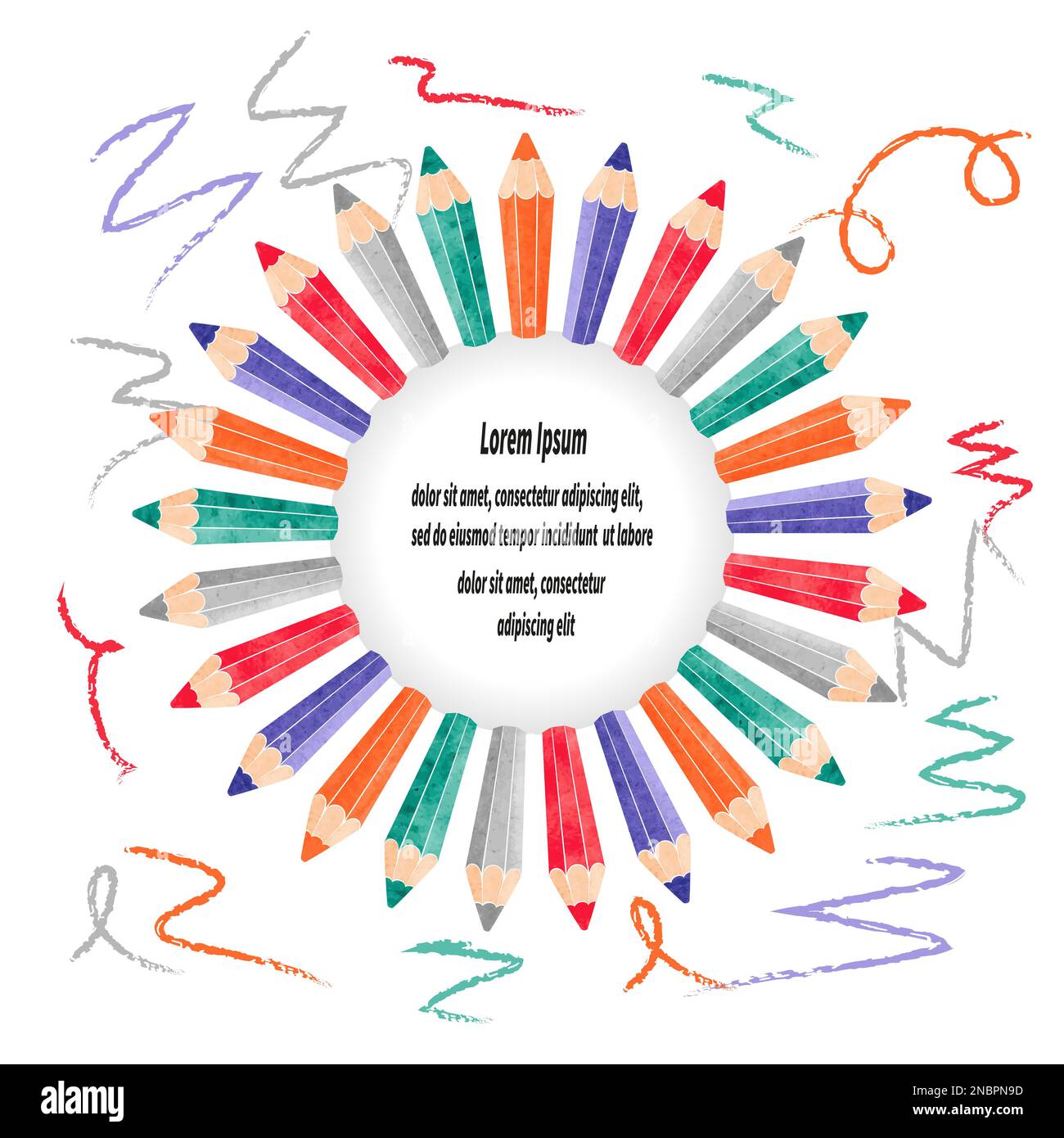 Vector border frame with colorful pencils. Children's kindergarten ...