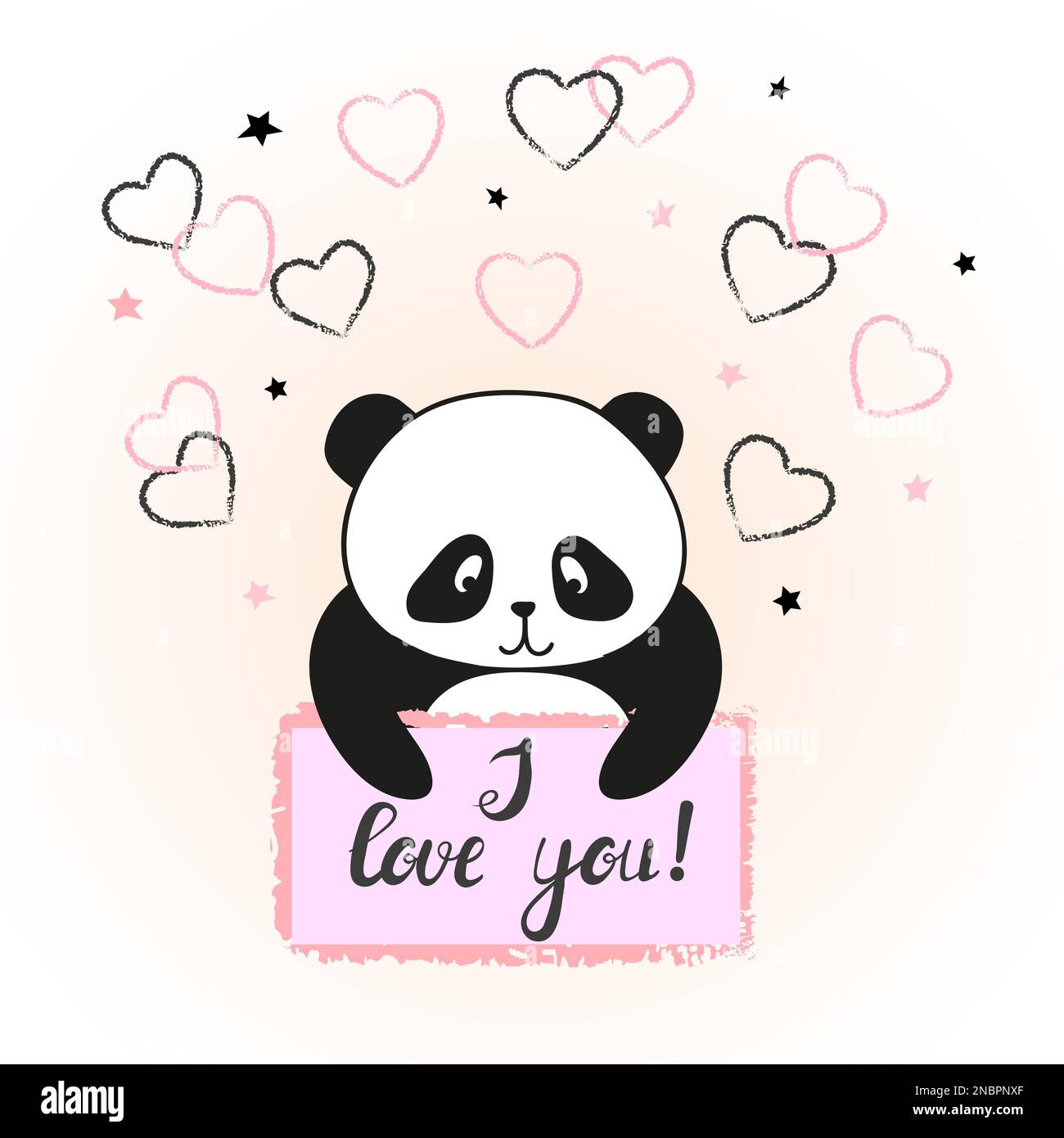 Vector illustration of cute cartoon panda bear in love. Valentine card ...