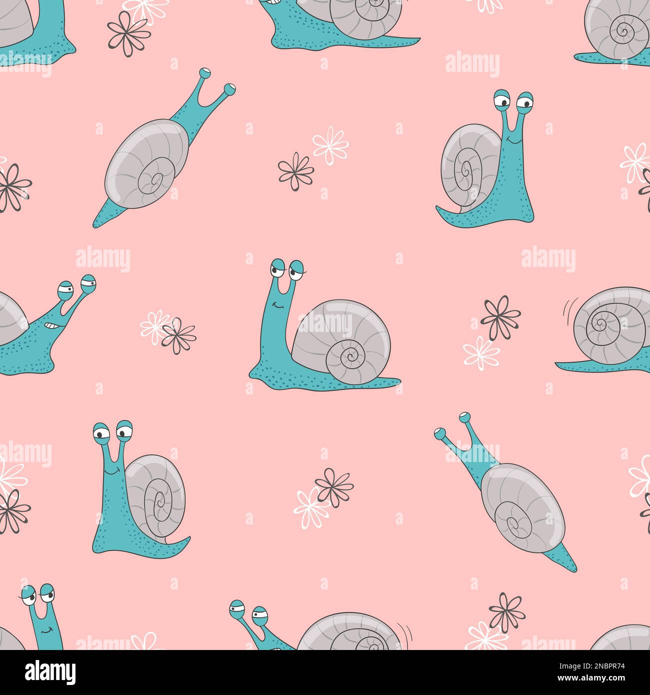 Seamless vector pattern with cute cartoon snails for kids design Stock ...