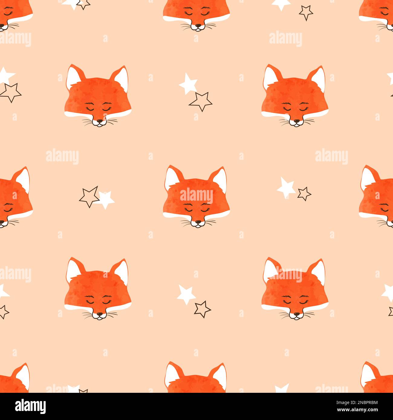 Seamless cute foxes pattern. Vector background with fox heads Stock ...