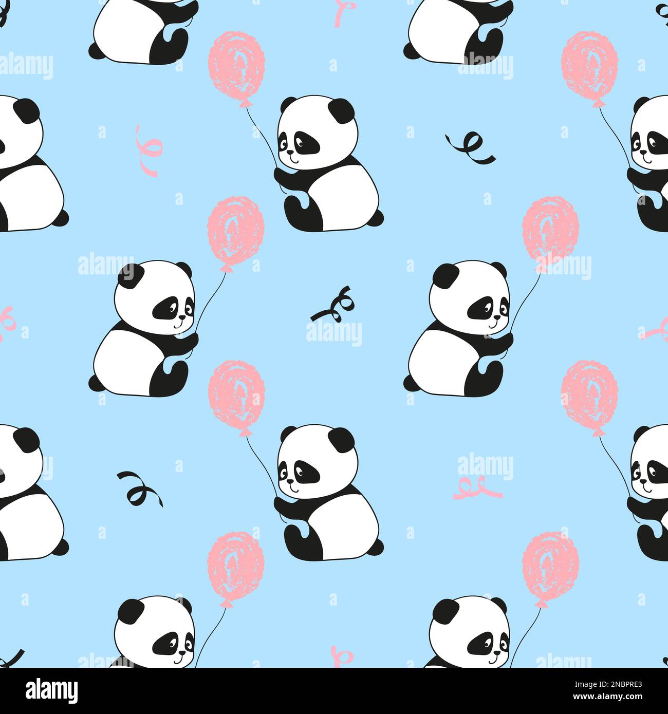 Seamless pattern with cute panda bears and balloons. Vector kids ...