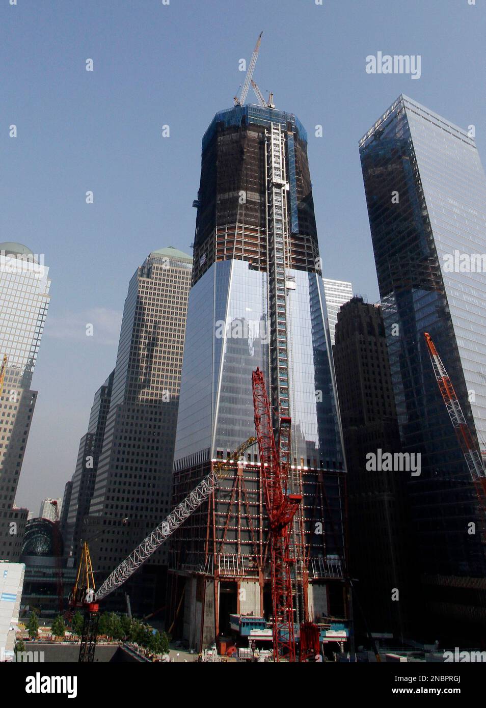 Construction continues on One World Trade Center, center, May 27, 2011 ...