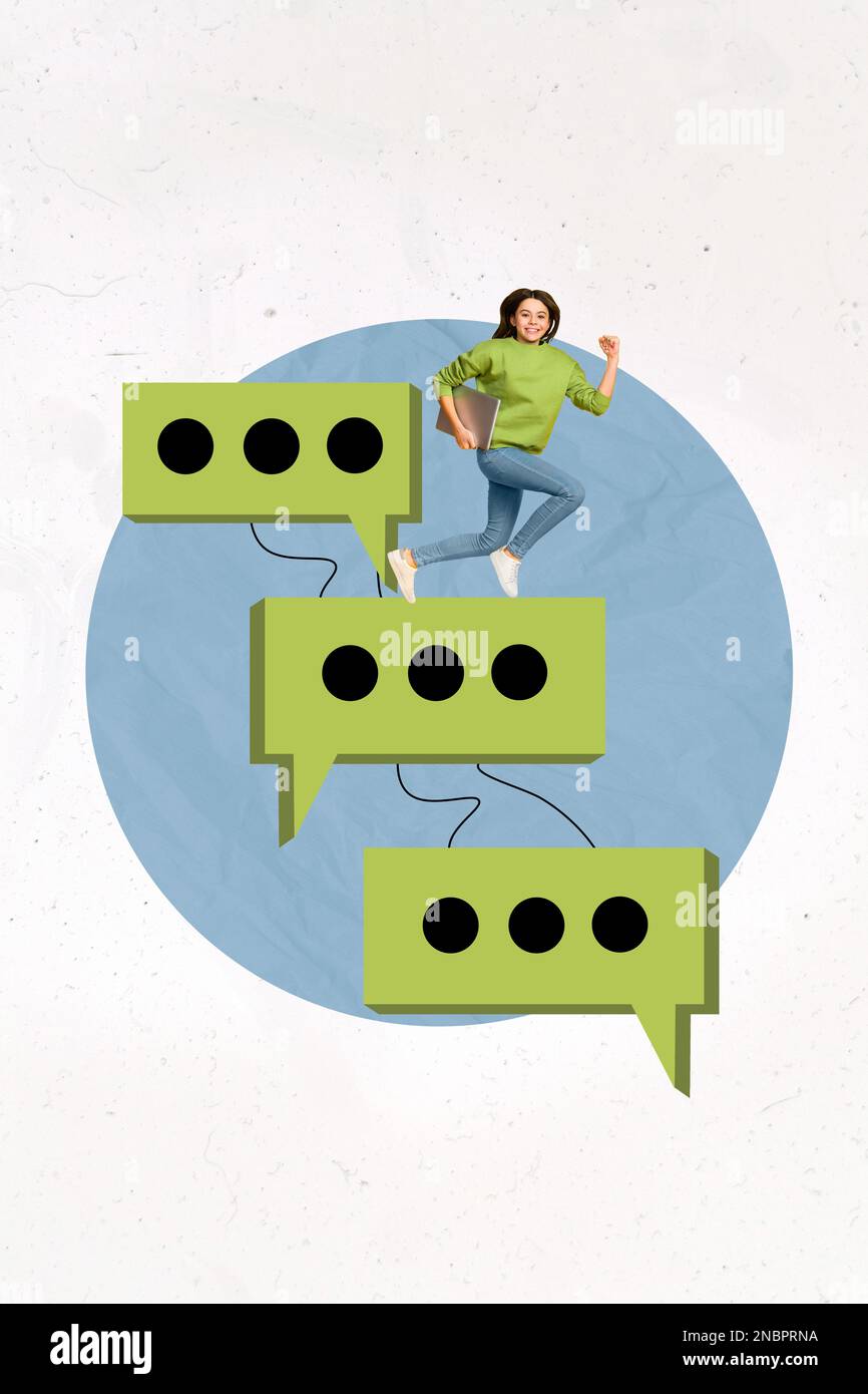 Creative 3d collage photo picture image of happy positive girl running ...