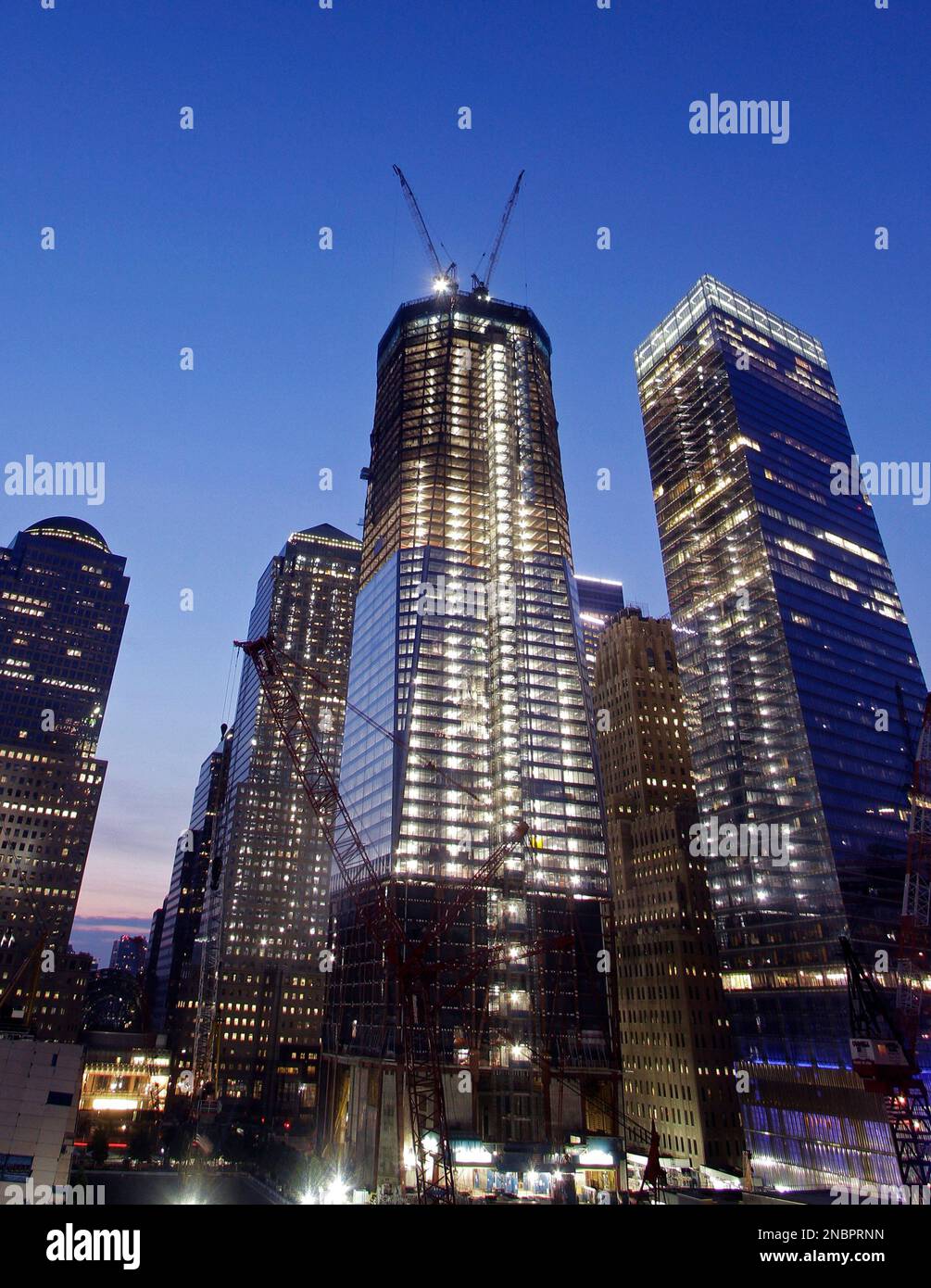 Construction continues on One World Trade Center, center, May 28, 2011 ...