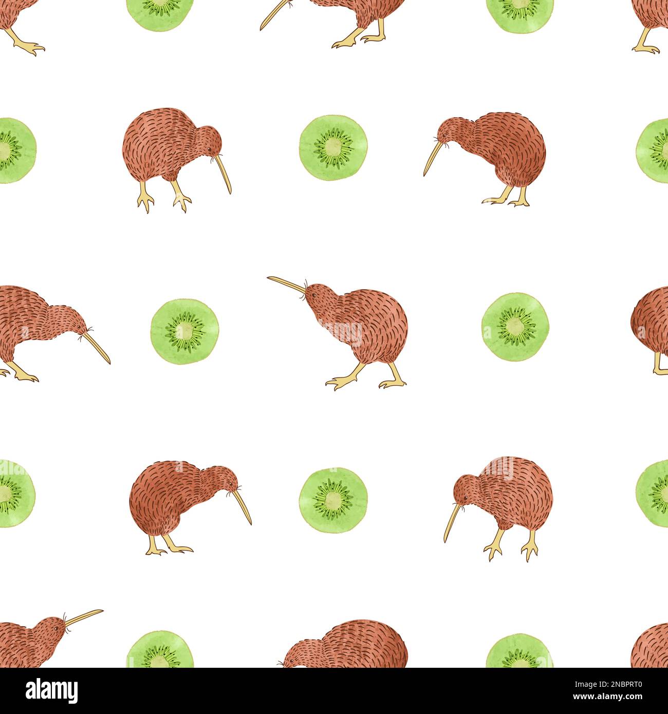 Seamless pattern with watercolor kiwi birds and kiwi fruit Stock Vector ...