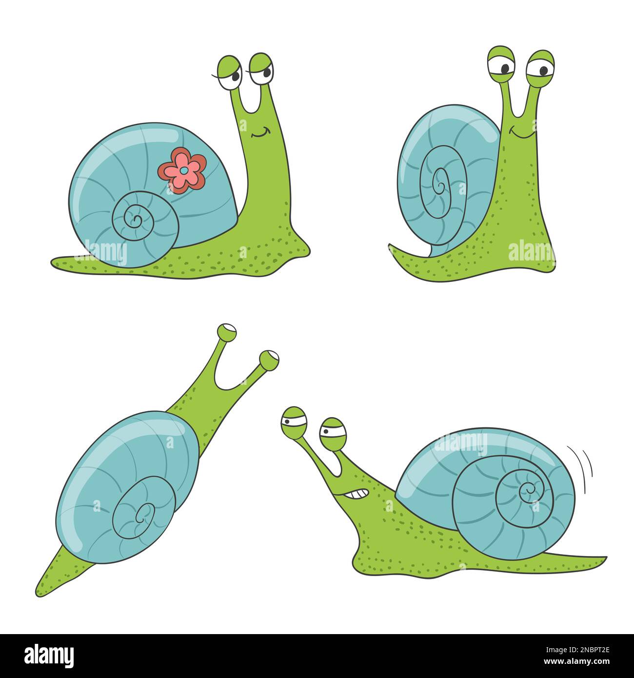 Set of cute cartoon snails isolated on white. Vector illustration Stock ...