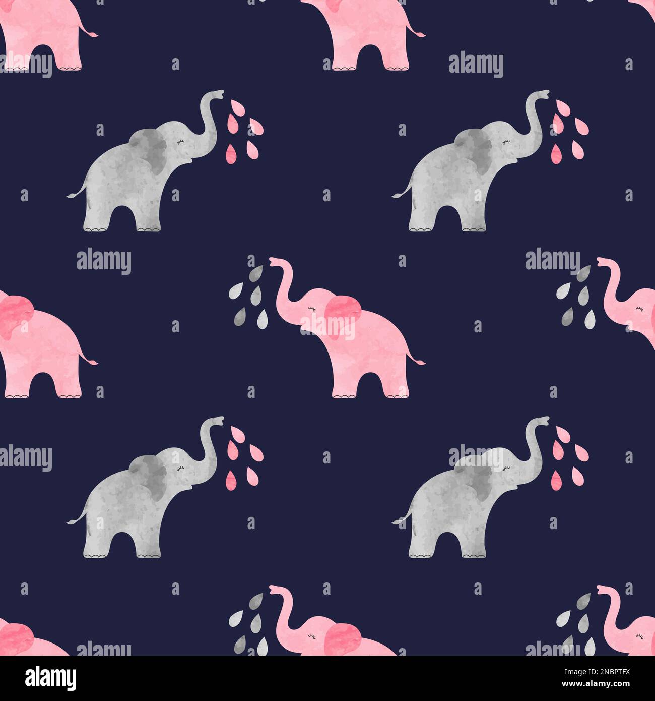 Cute watercolor elephants pattern. Vector simple seamless background ...