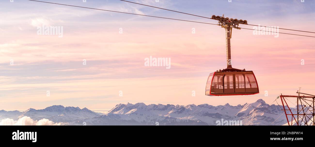 Chamonix Mont Blanc, France cable car cabin at Aiguille du Midi and ...