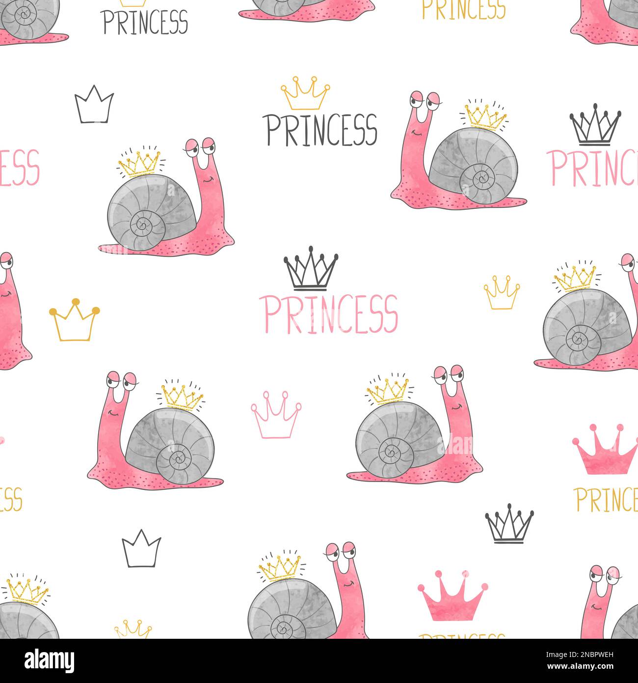 Cute little princess snail pattern. Vector background for kids design ...