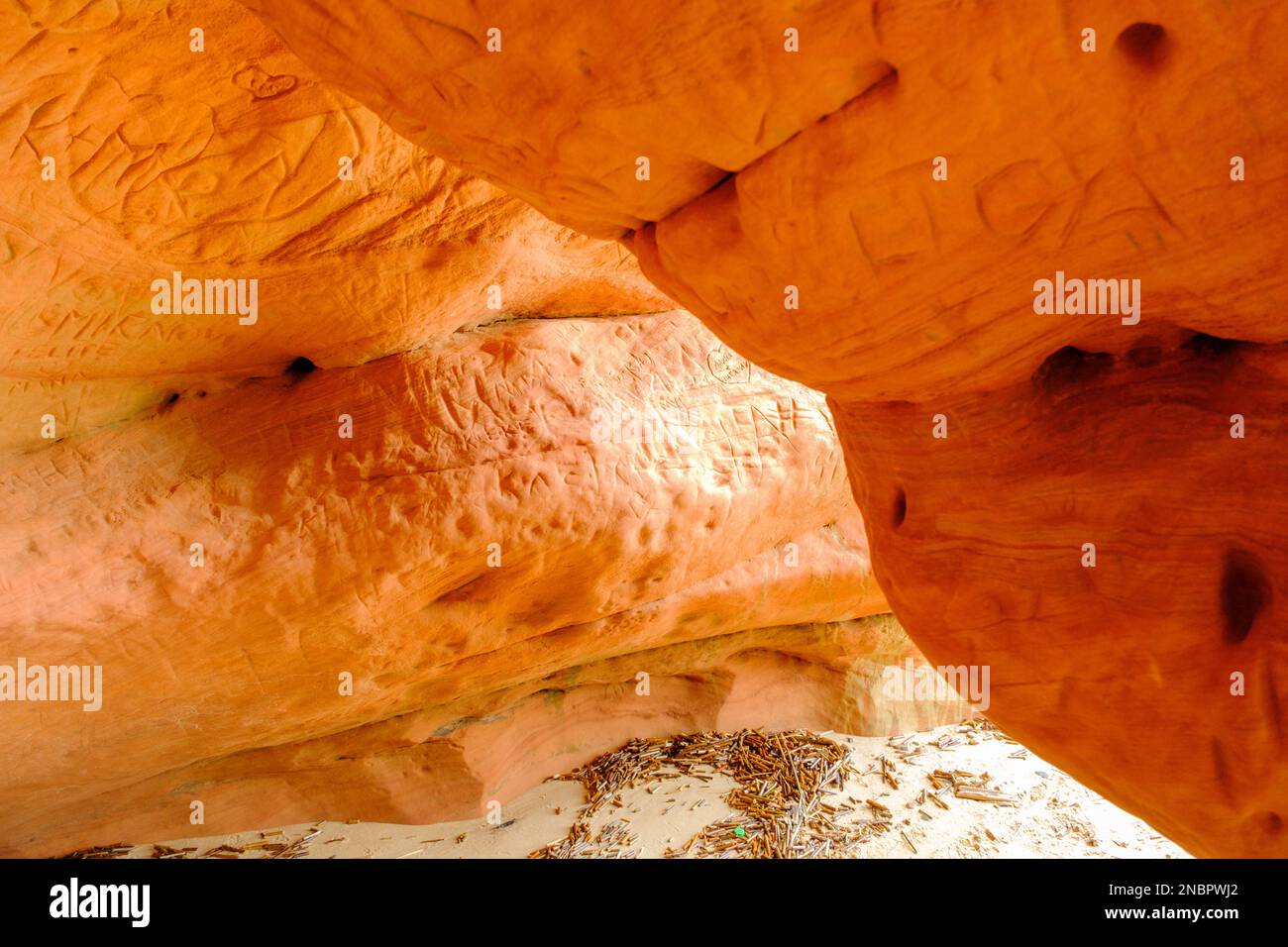 Beautiful in any weather, colorful sandstone cliffs. Beautiful coast of ...