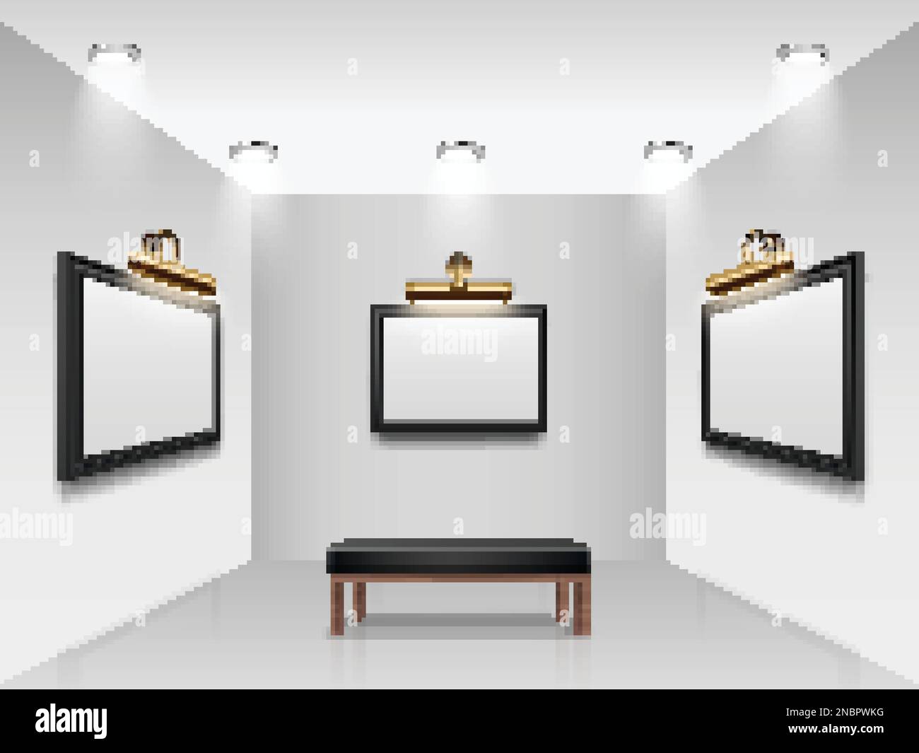 Gallery realistic interiors mockup with blank picture frames vector illustration Stock Vector ...