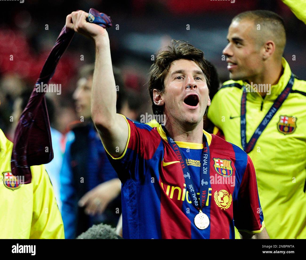 Barcelona's Lionel Messi celebrates following their Champions League ...
