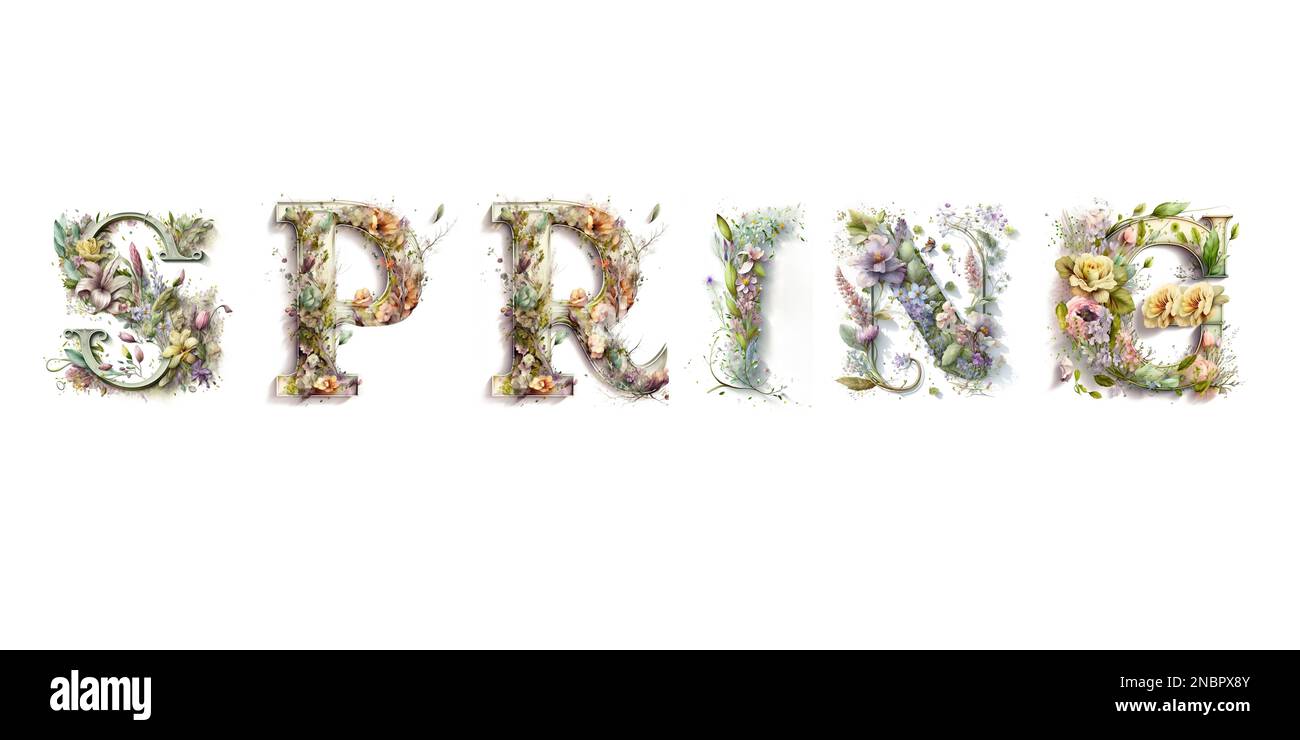 Banner with the word Spring, the letters are each individually twined ...