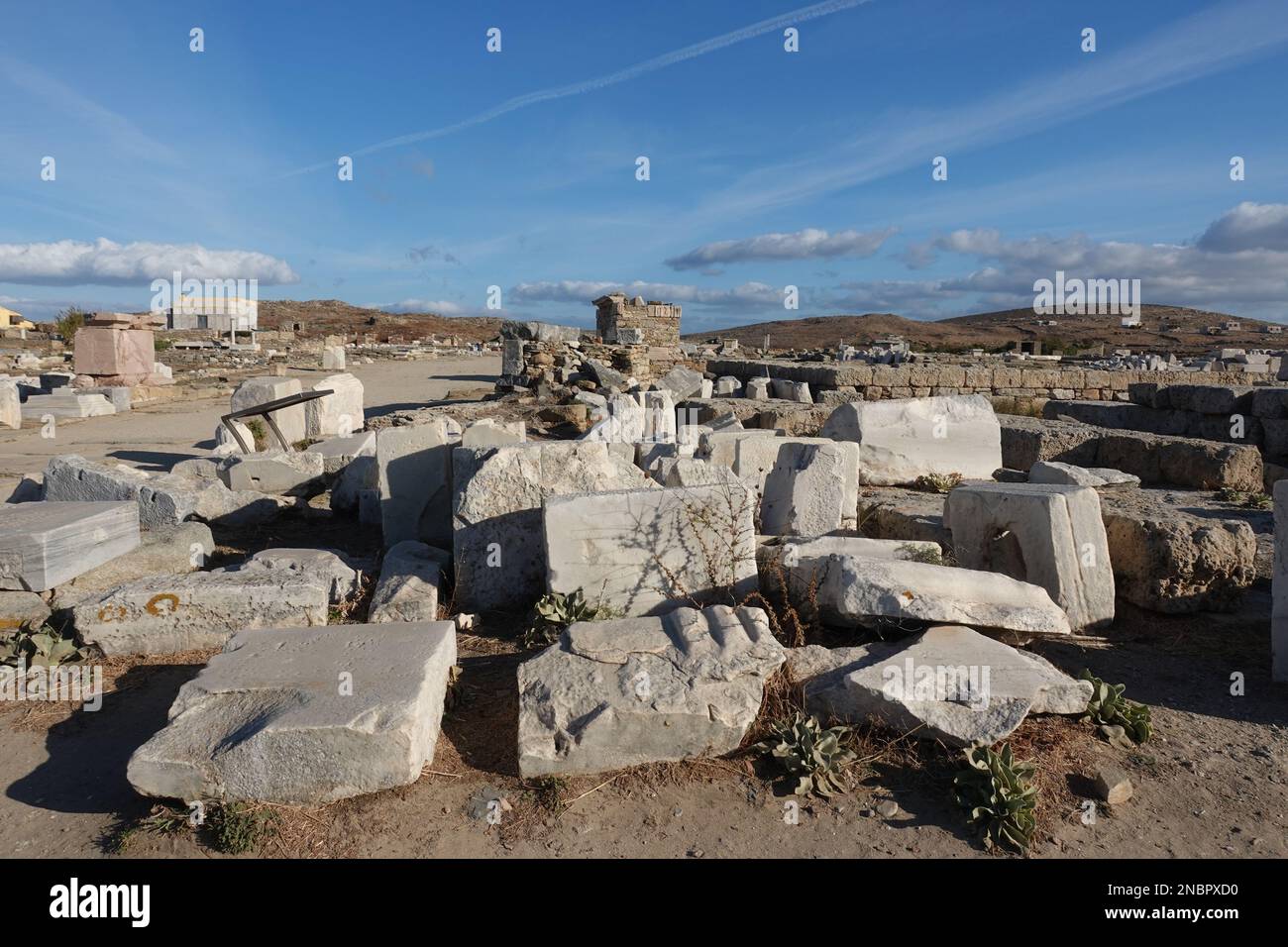 Arheological ruins on Delos Island, UNESCO World Heritage Site. One of ...