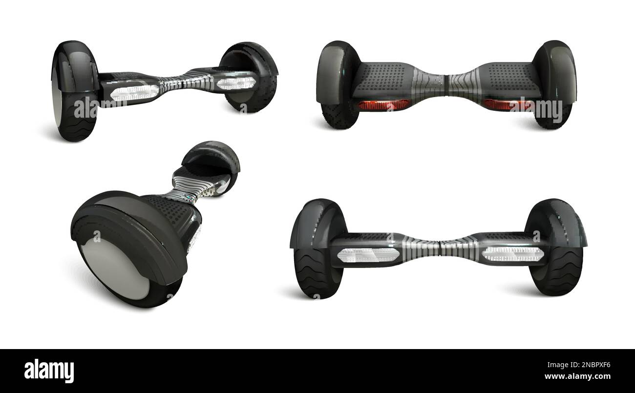 Hoverboard realistic set with four isolated angle views of black ...
