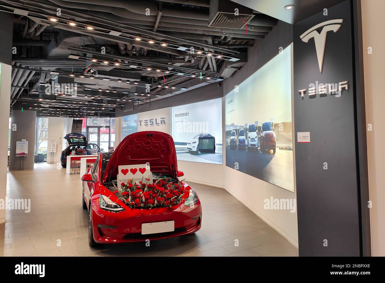 SHANGHAI, CHINA - FEBRUARY 13, 2023 - Customers shop at a Tesla store ...