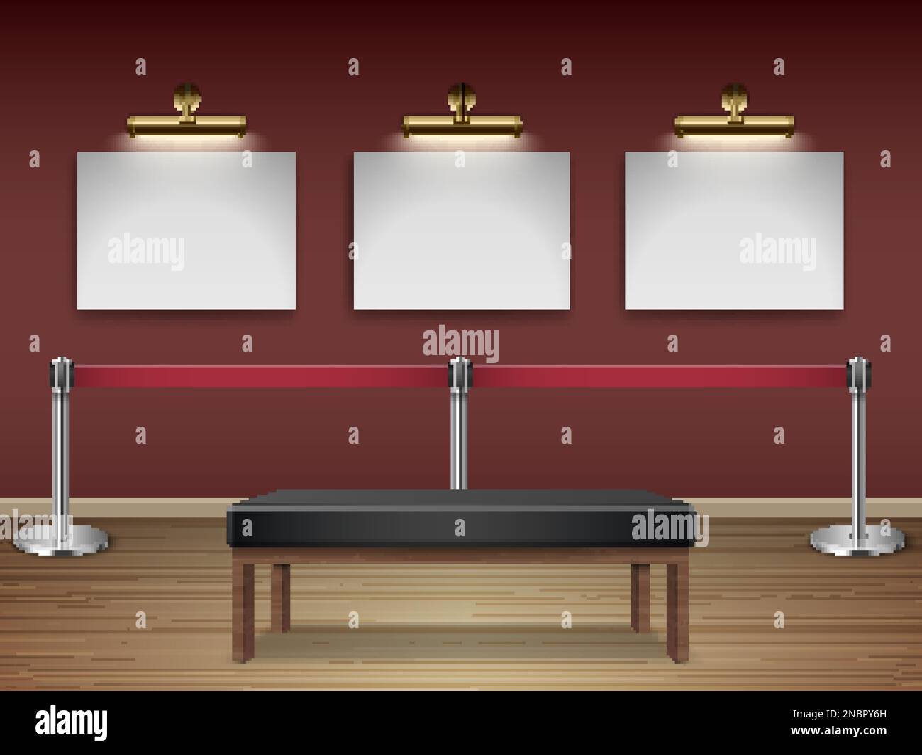 Gallery exhibition realistic mockup with pictures on the wall and ...