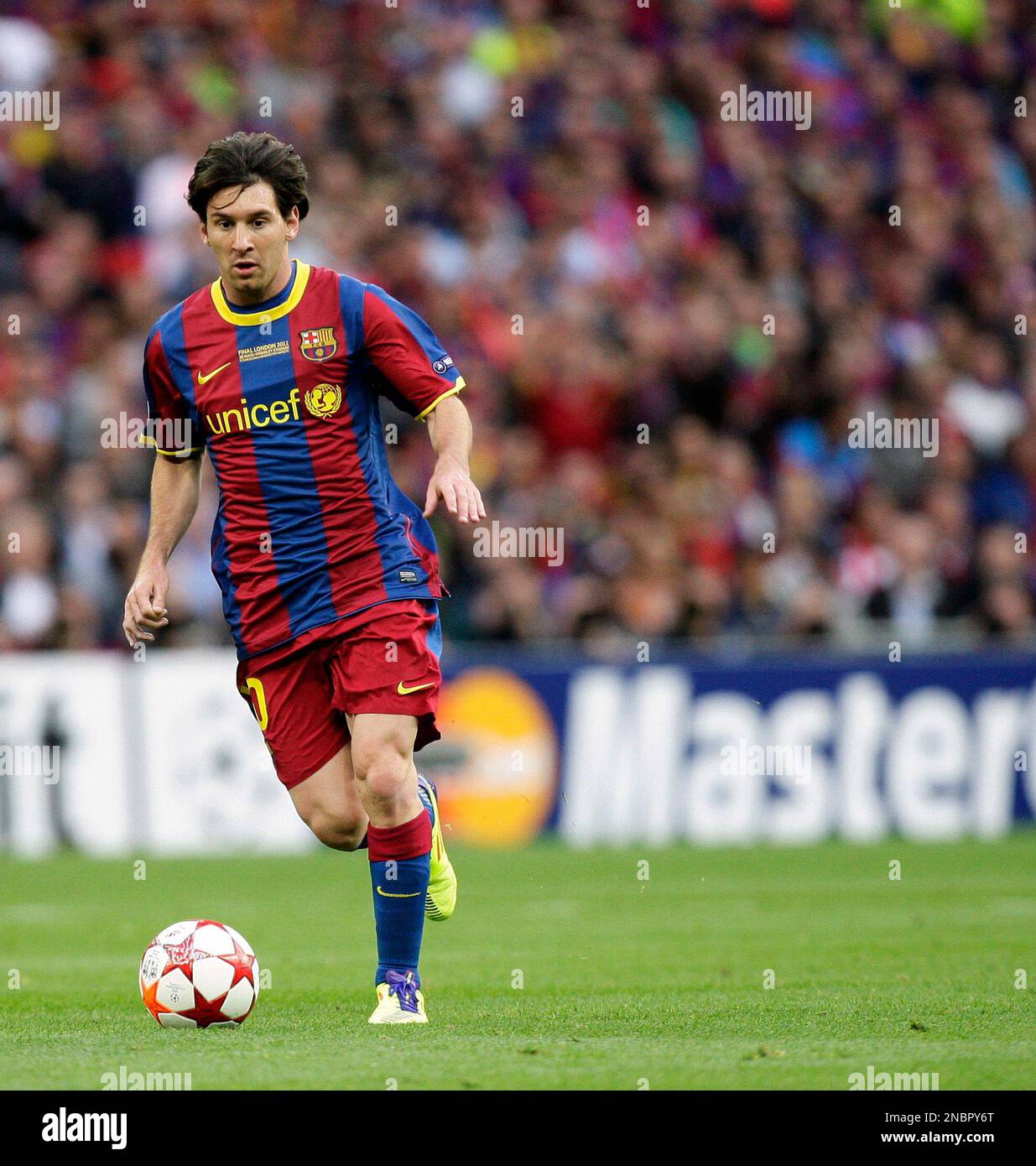 Barcelona's Lionel Messi in action during the Champions League final ...