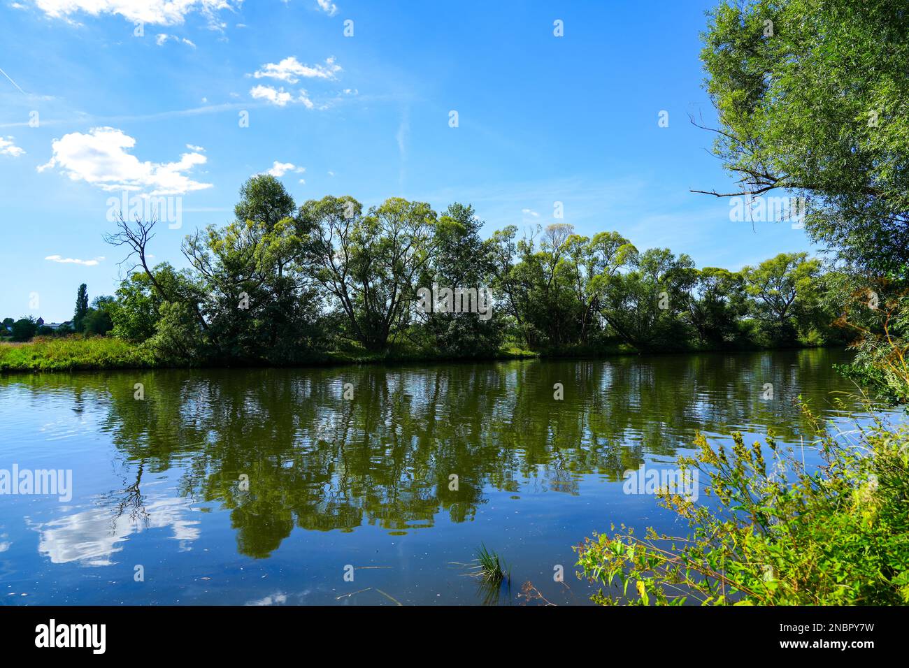 Landscape at the Fulda. Nature by the river Stock Photo - Alamy