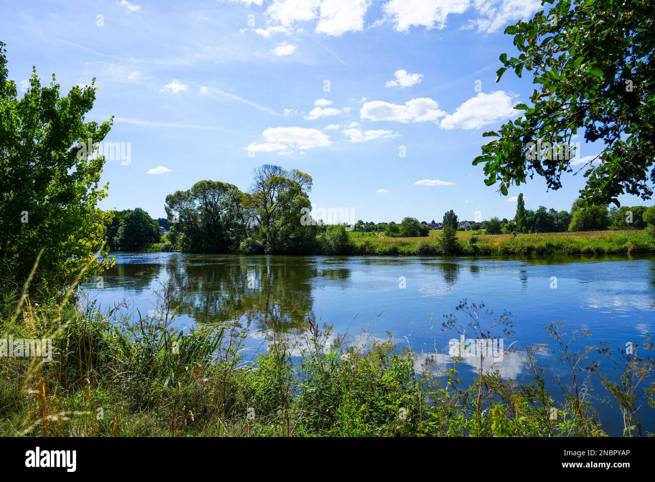 Landscape at the Fulda. Nature by the river Stock Photo - Alamy