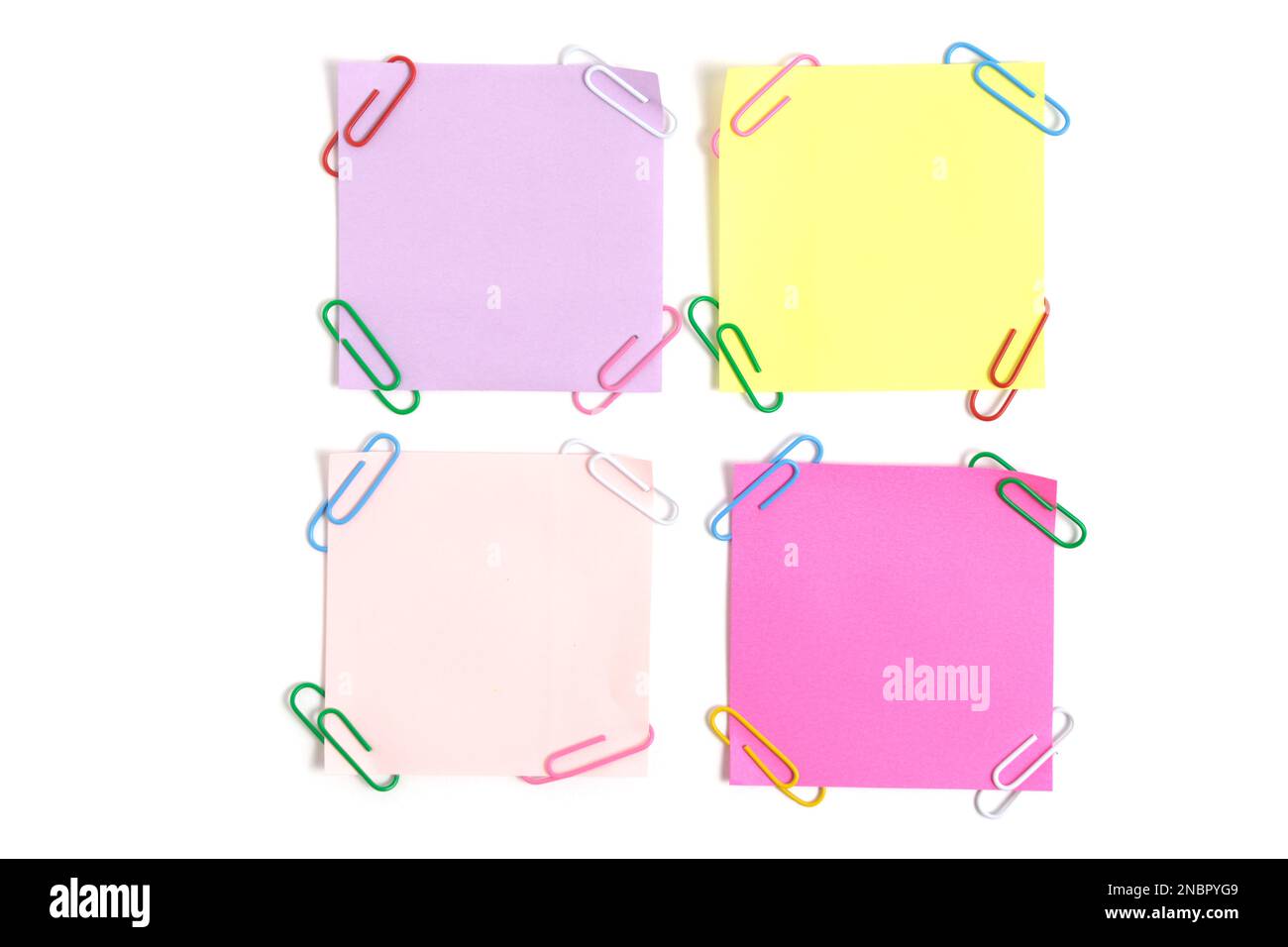 Multi colored paper stickers for writing notes white background Stock ...
