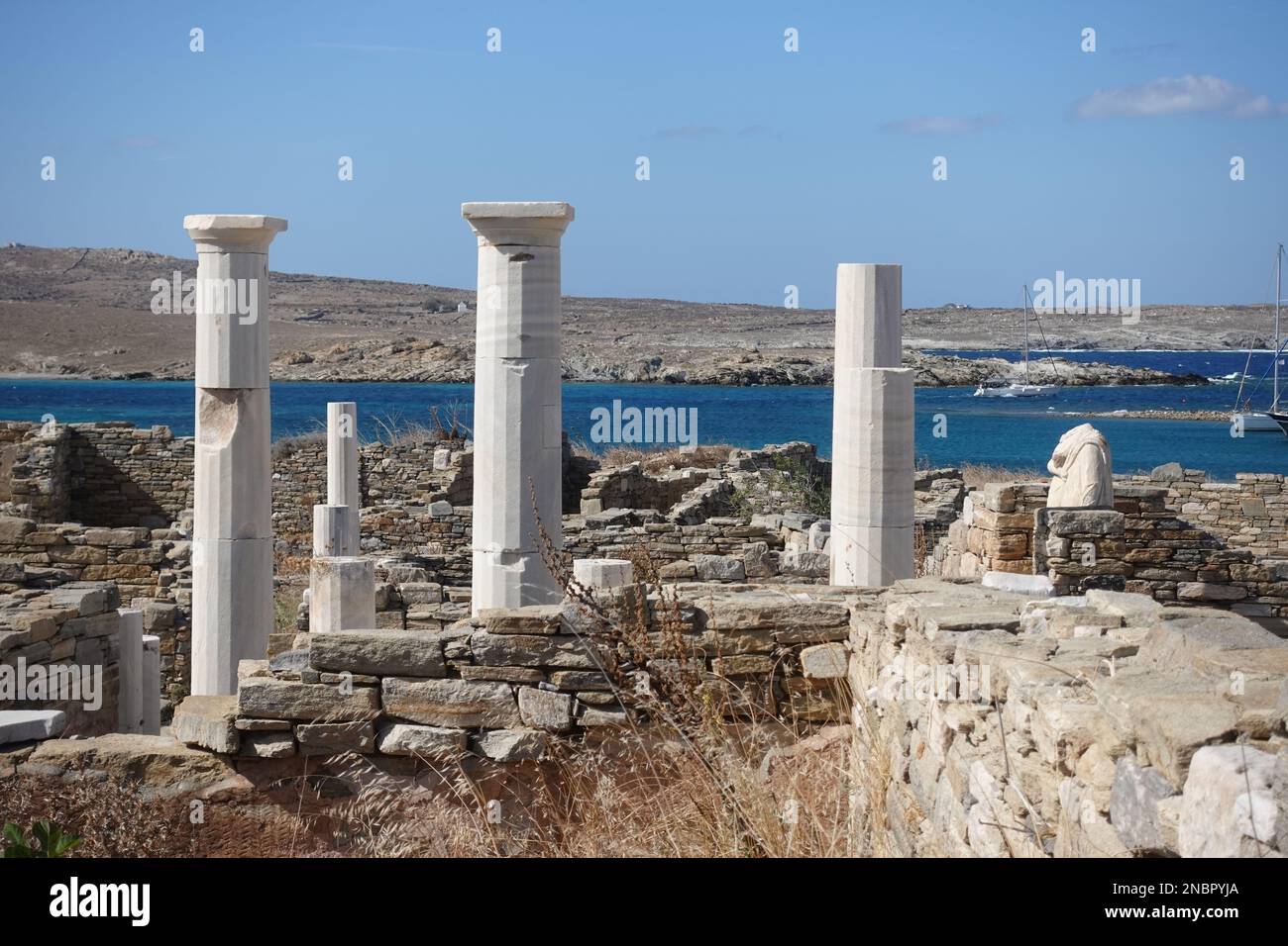 Arheological ruins on Delos Island, UNESCO World Heritage Site. One of ...