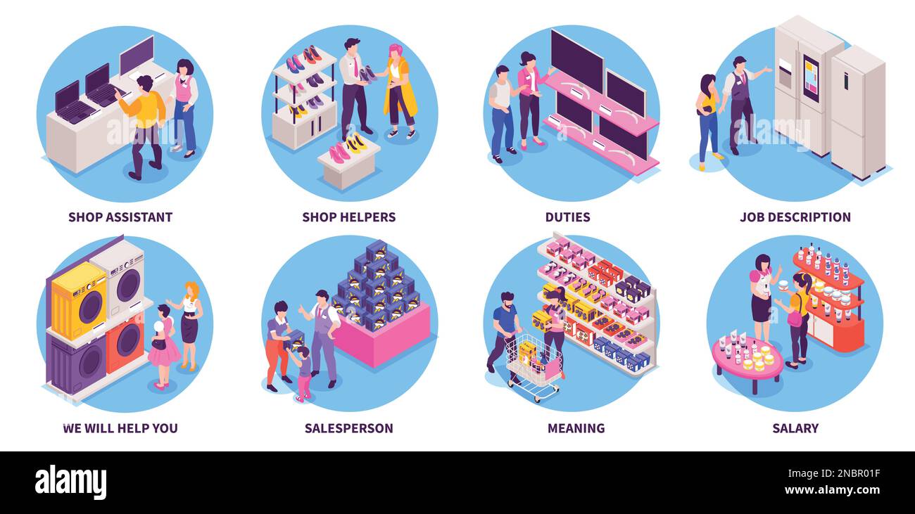 Shop assistants helping and recommending products to customers ...