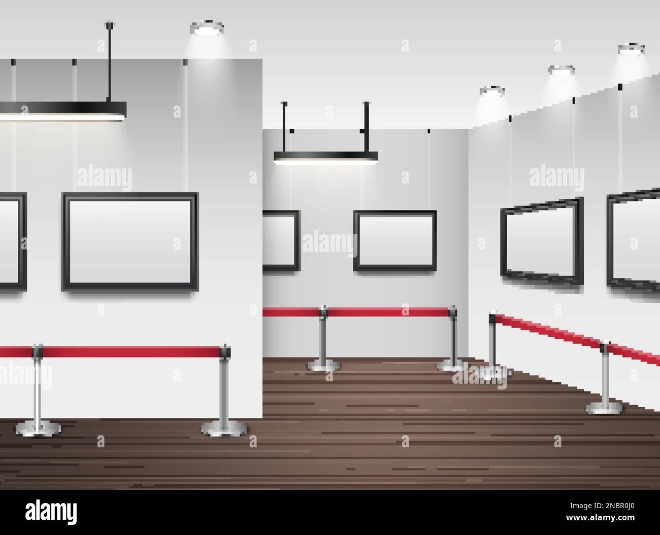 Picture gallery or modern art museum interior mockup realistic vector ...