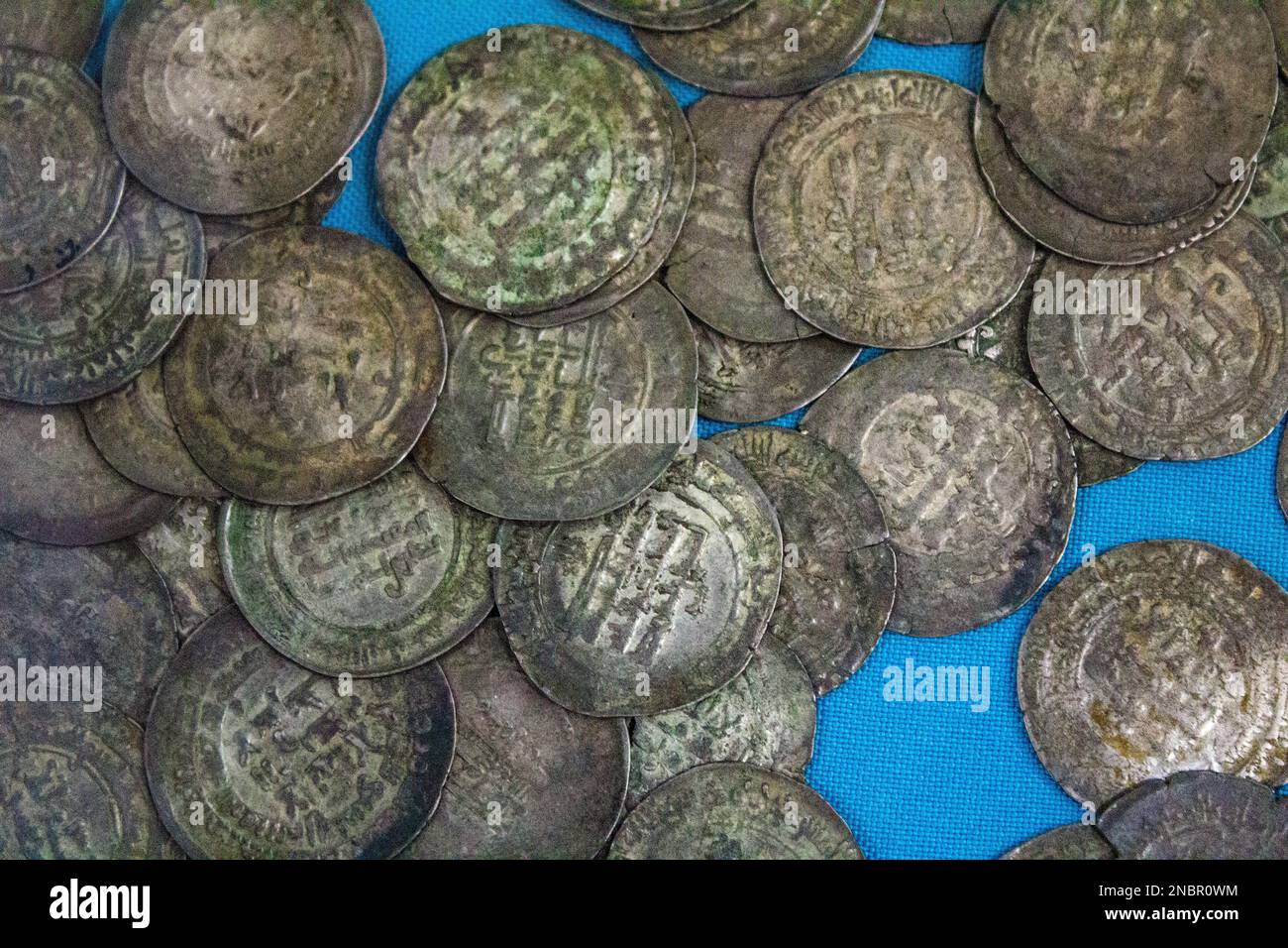 Treasure of metal detectors. Ancient old coins. Vintage silver money ...