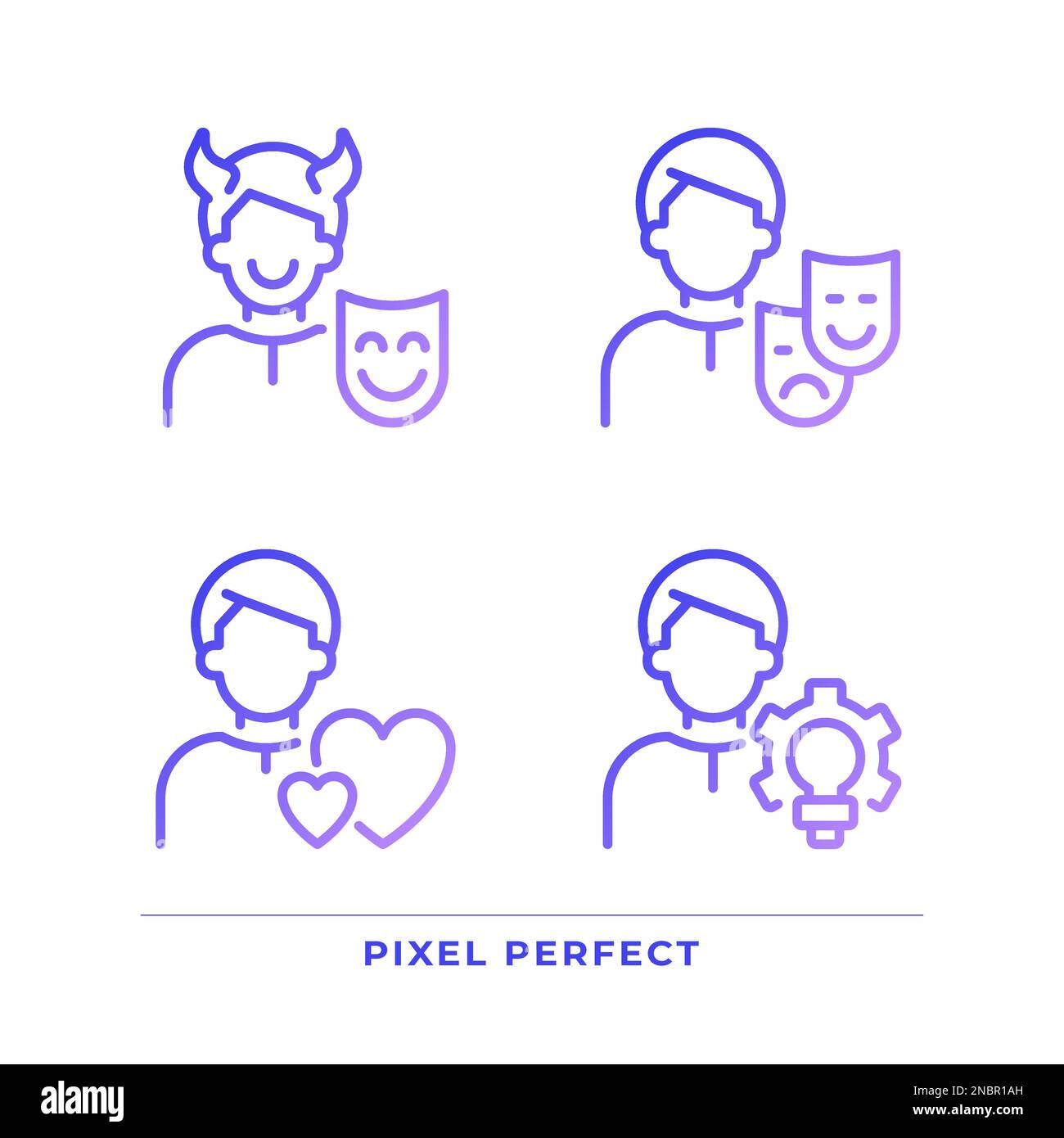 Personal Traits Pixel Perfect Gradient Linear Vector Icons Set Stock