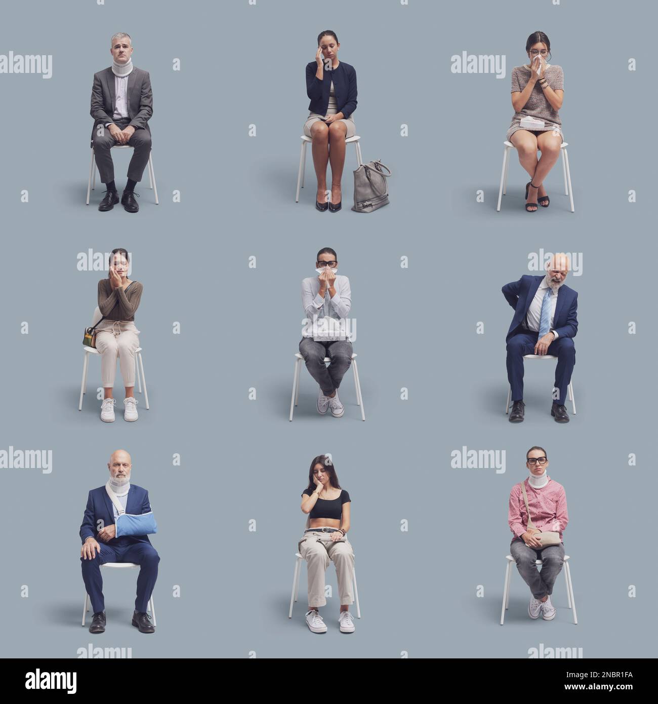 Diverse patients sitting on a chair and waiting for a medical ...