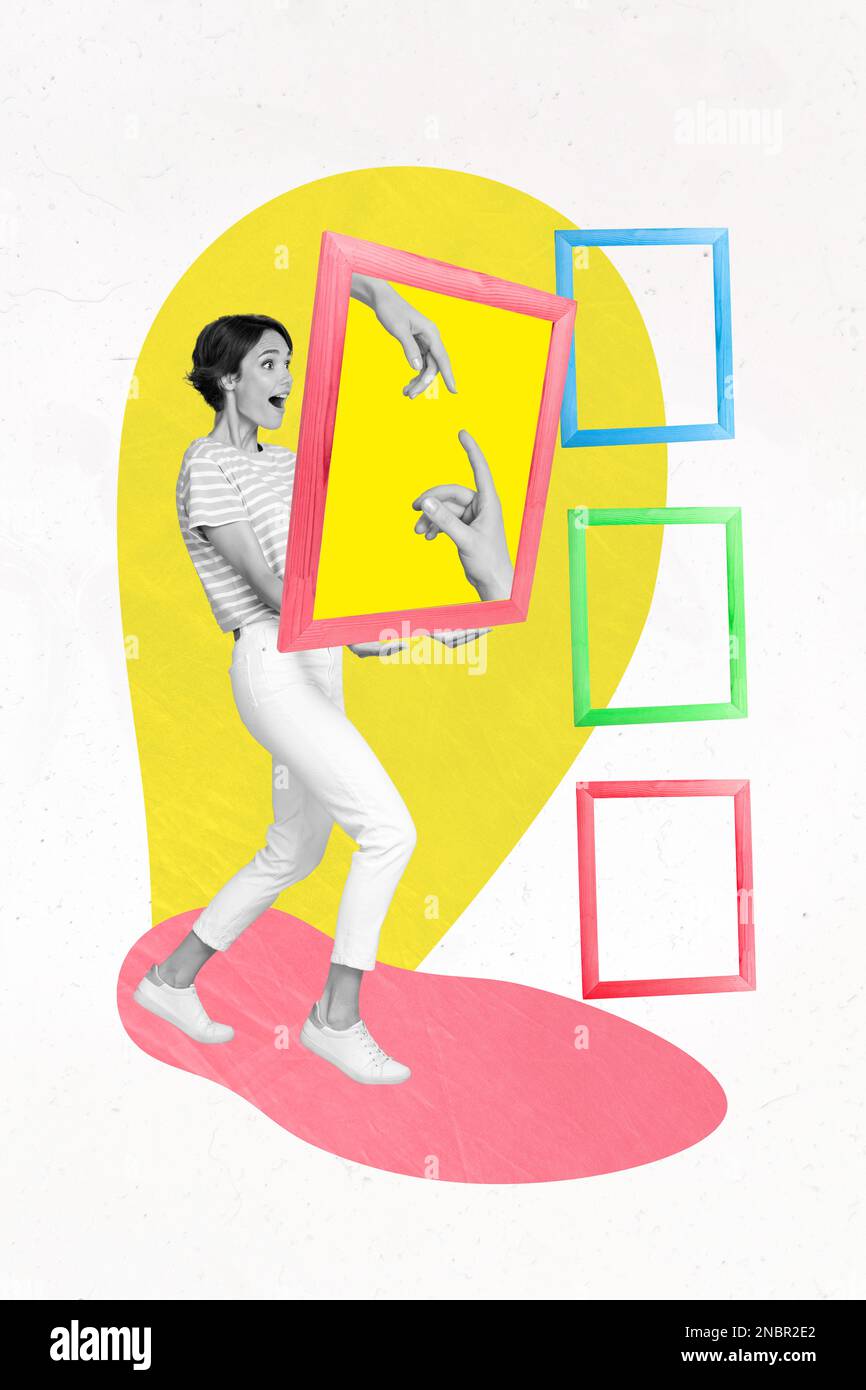 Collage 3d photo picture image of funky happy surprise lady carrying ...