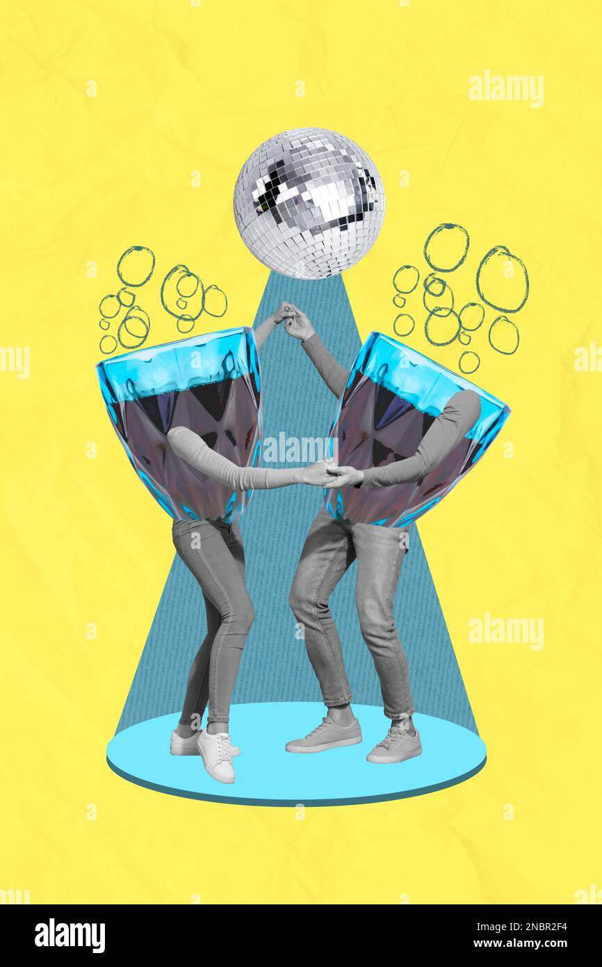 Collage photo picture image of two weird people glass instead face ...