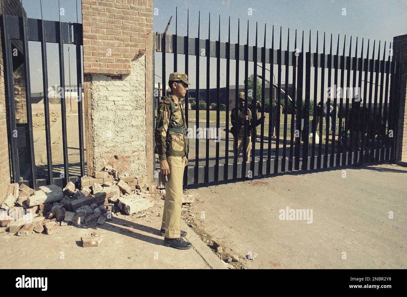 Soldiers guarding at burned out U.S. embassy at Islamabad, Pakistan on ...