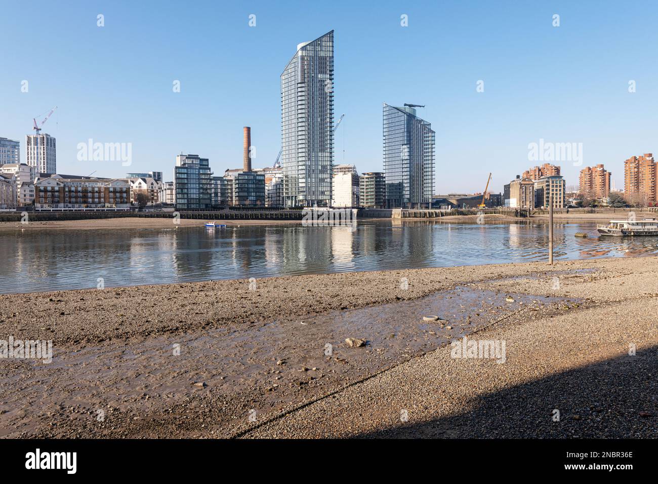 Chelsea Waterfront Across the Thames at Low Tide,Shot from Battersea ...