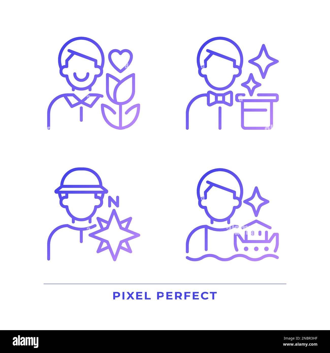 Male Archetypes Pixel Perfect Gradient Linear Vector Icons Set Stock