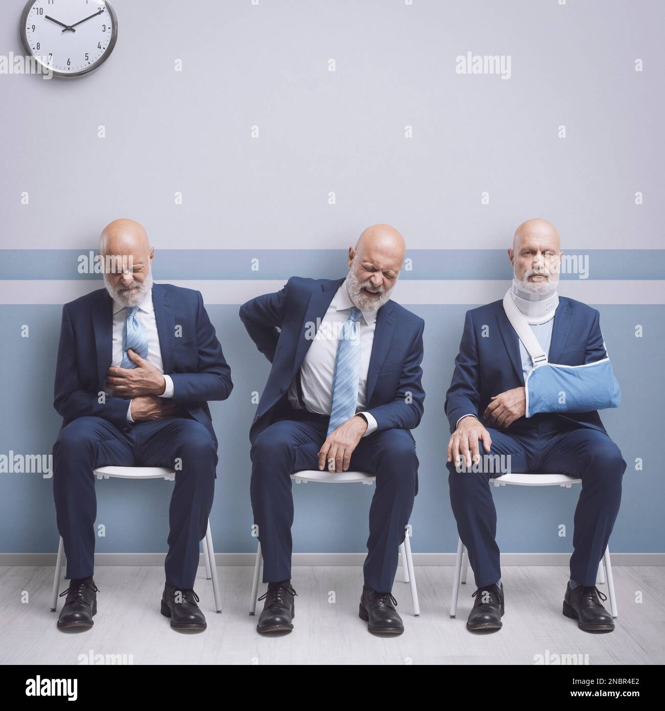 Man with different health problems sitting in the waiting room at the ...