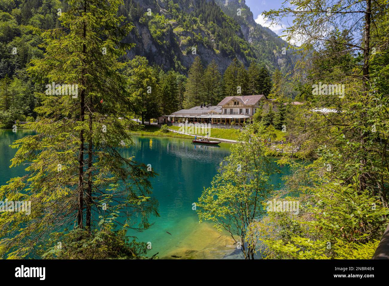 View of Blausee (The Blue lake) in Bernese Oberland, famous tourist ...