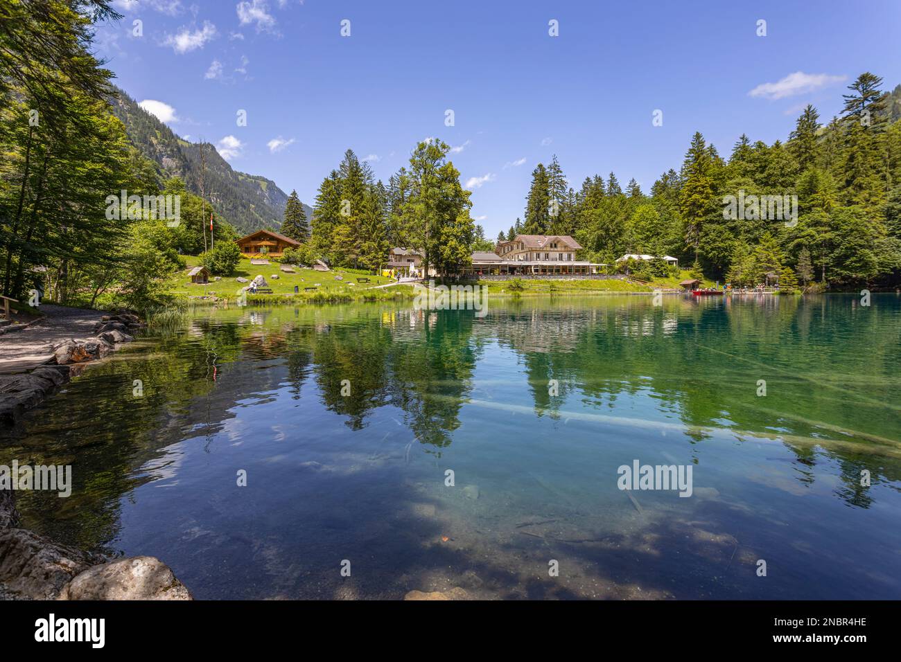 View of Blausee (The Blue lake) in Bernese Oberland, famous tourist ...