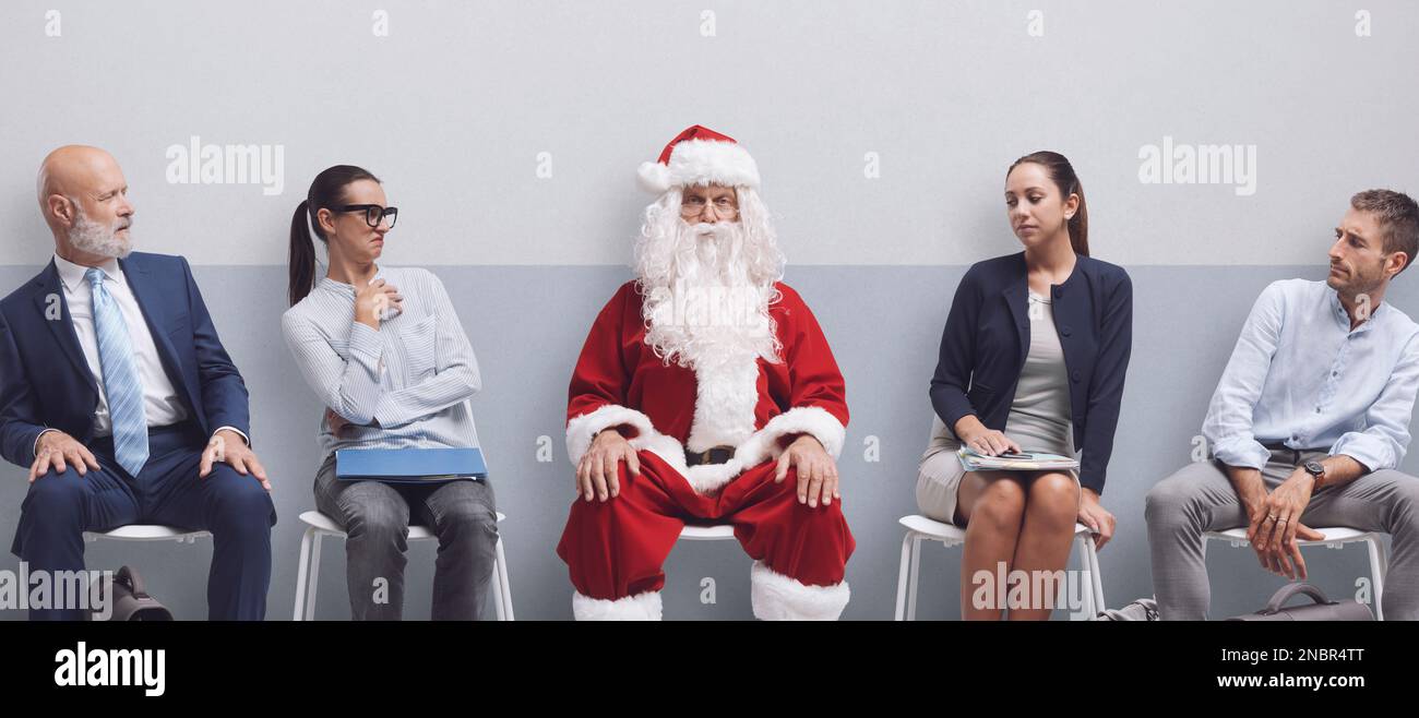 Santa Claus waiting for a job interview, the other candidates are ...