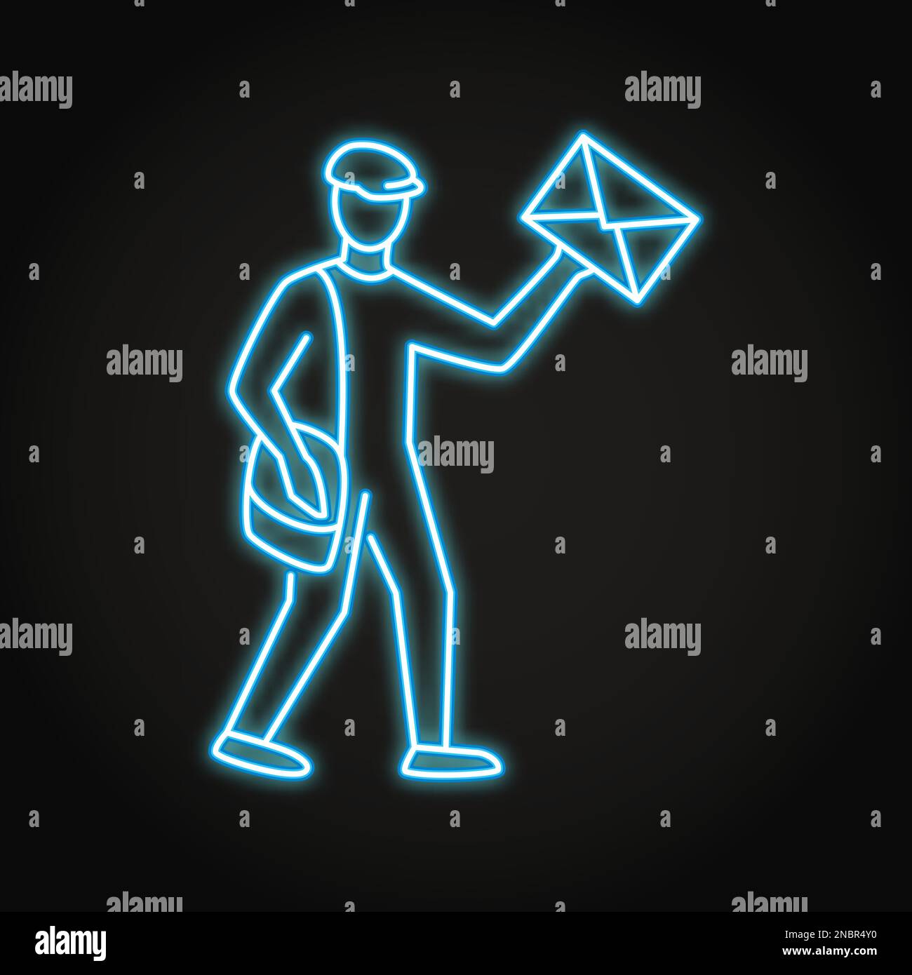 Postman with letter neon icon in line style. Mail carrier symbol ...