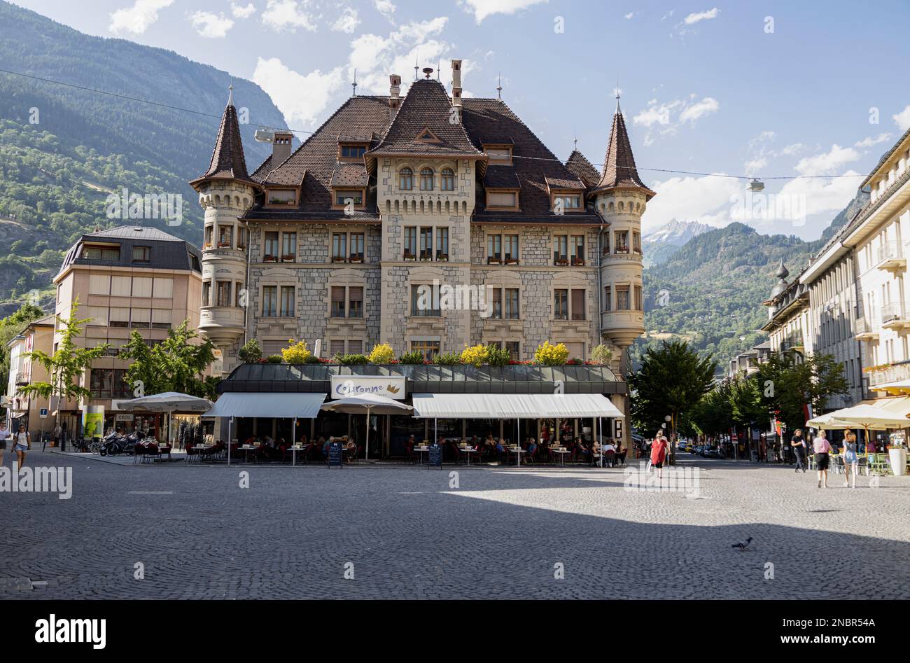 BRIG-GLIS, SWITZERLAND, JUNE 20, 2022 - Couronne restaurant at the ...