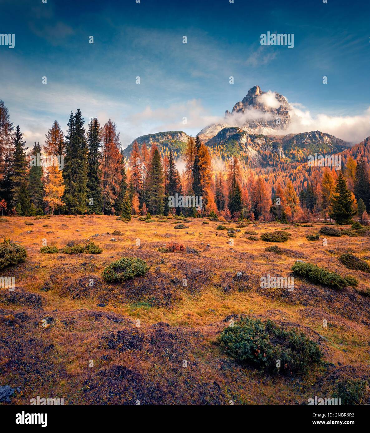 Colorful outdoor scene of Tre Chime Di Lavaredo National Park, Antorno ...