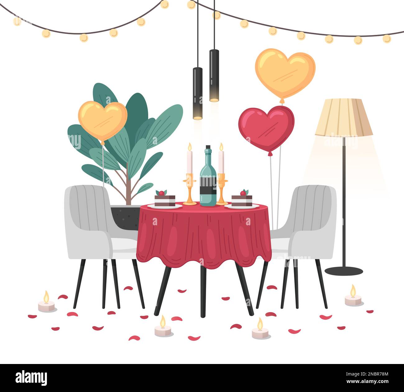 Restaurant interior cartoon scene with served table and celebration ...