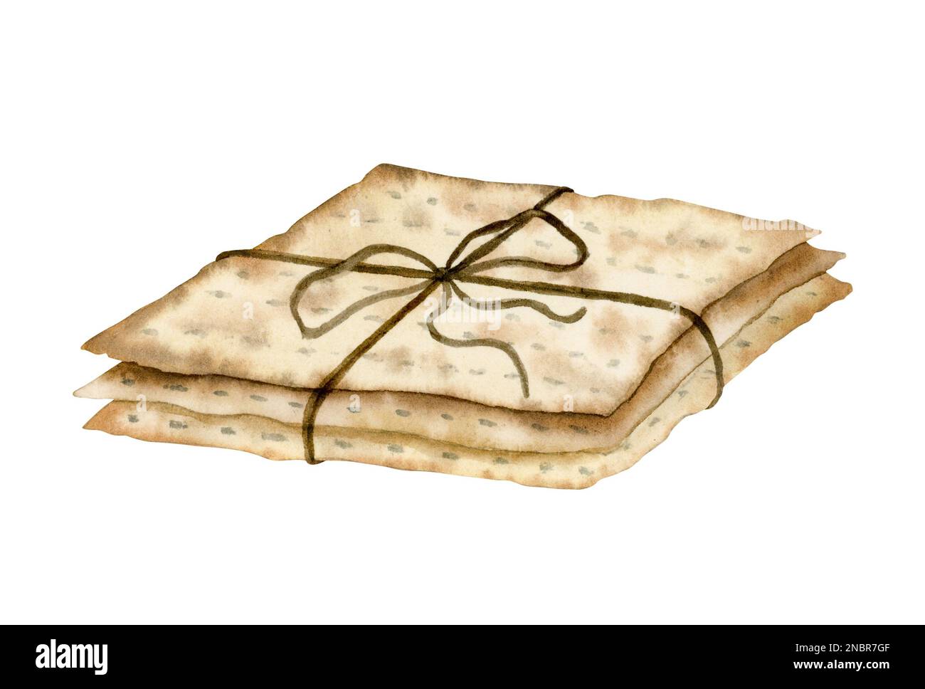 Matzah pile with rope bow watercolor illustration isolated on white for ...